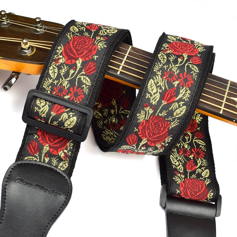 CLOUDMUSIC Guitar Strap Jacquard Weave Strap With Leather Ends Vintage
