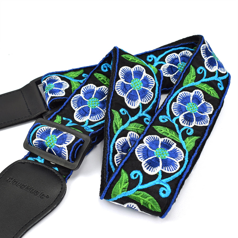 CLOUDMUSIC Guitar Strap Jacquard Weave Strap With Leather Ends Vintage