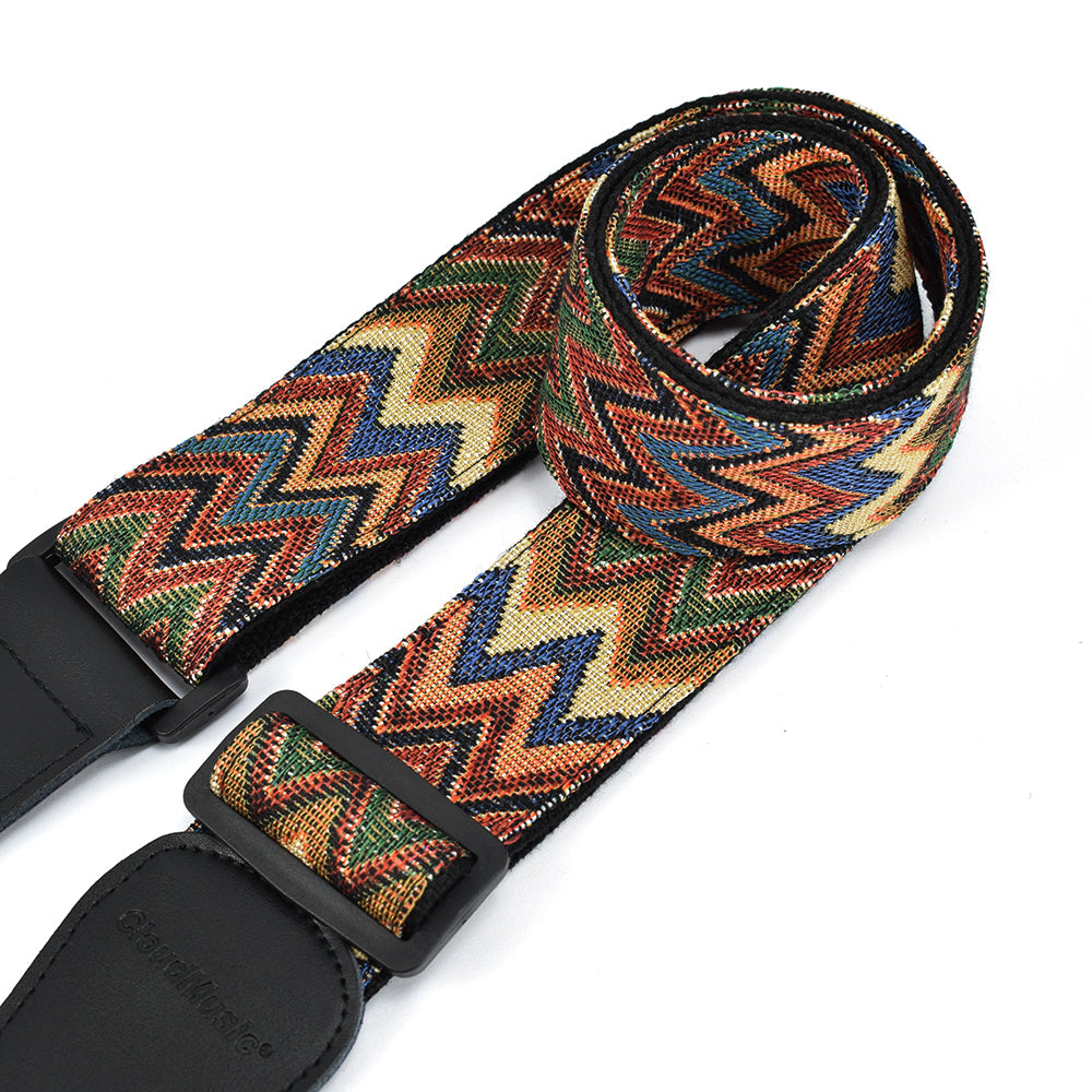 CLOUDMUSIC Guitar Strap Jacquard Weave Strap With Leather Ends Vintage