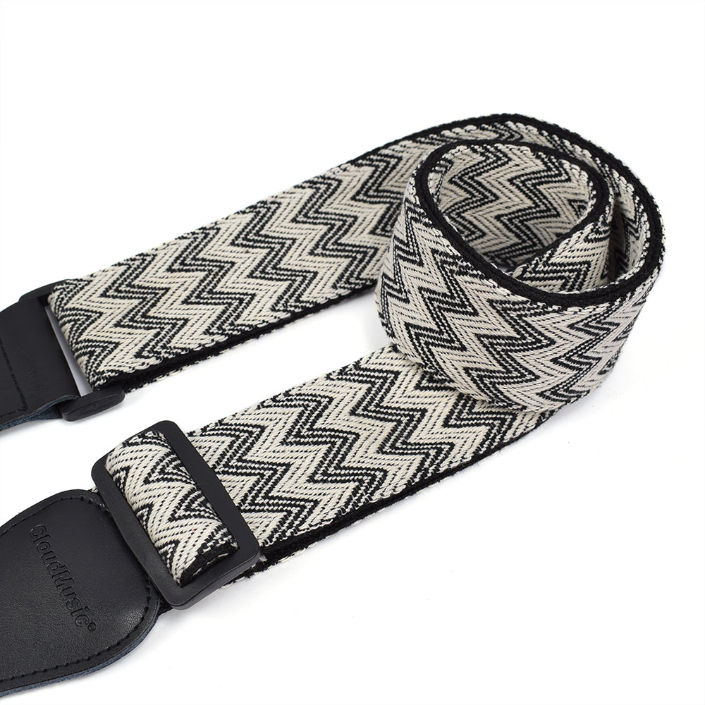 CLOUDMUSIC Guitar Strap Jacquard Weave Strap With Leather Ends Vintage