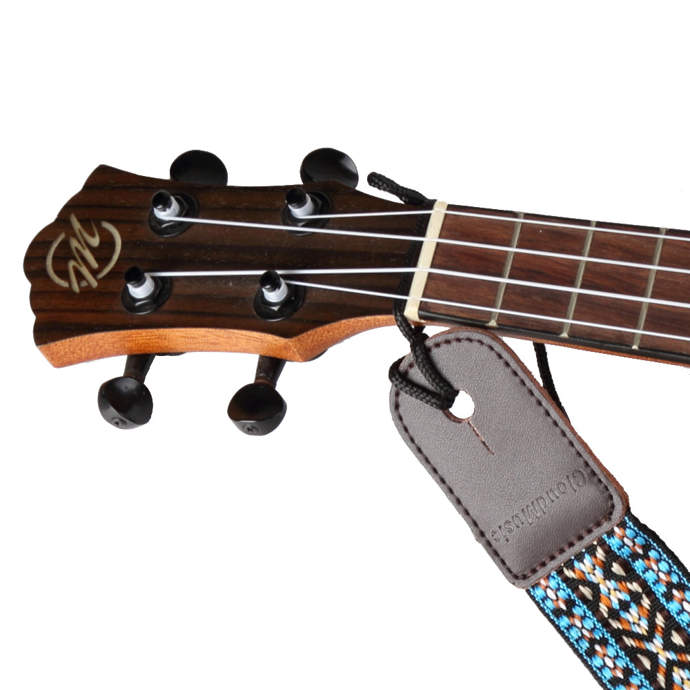 CLOUDMUSIC Hawaiian Blue Ukulele Strap With Ukulele Strap Buttons Blac
