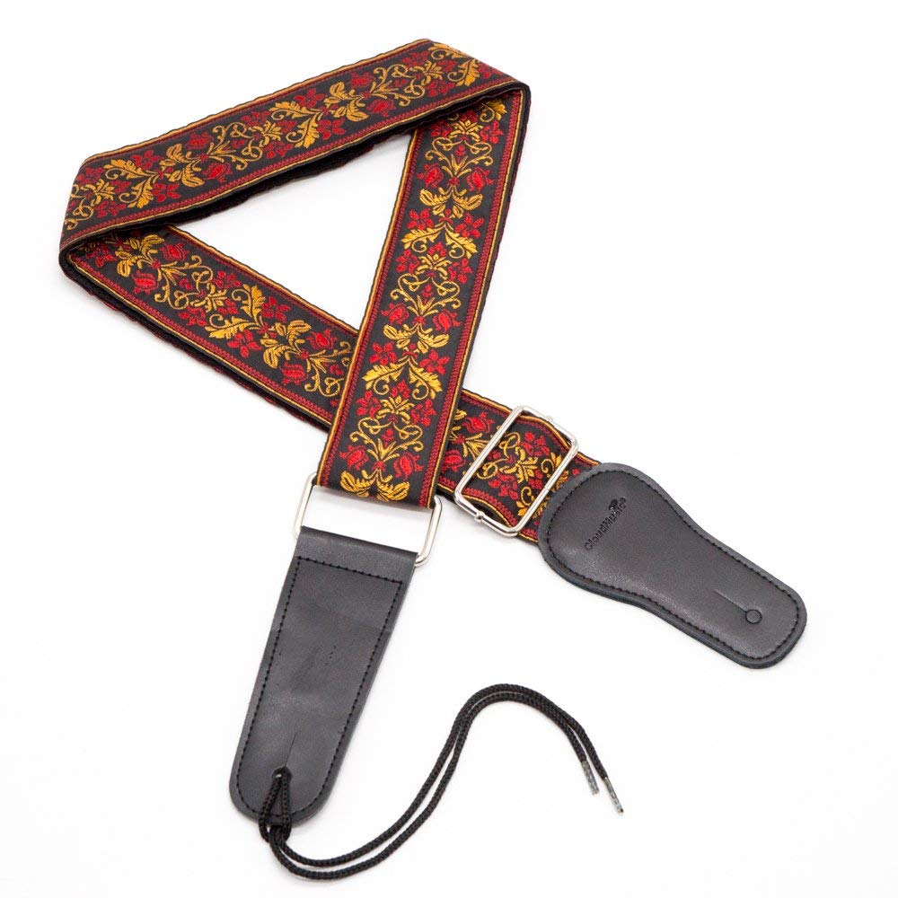 CLOUDMUSIC Guitar Strap Jacquard Weave Strap With Leather Ends Vintage