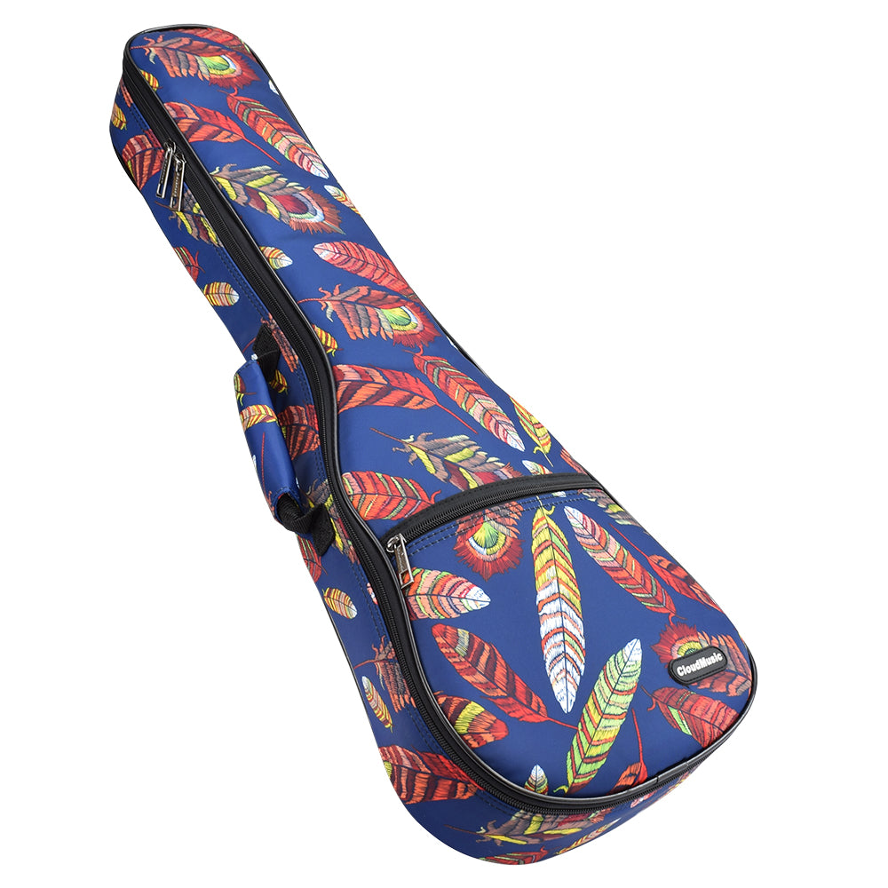 CLOUDMUSIC Ukulele Case For Soprano With Backpack Strap Colorful Feath